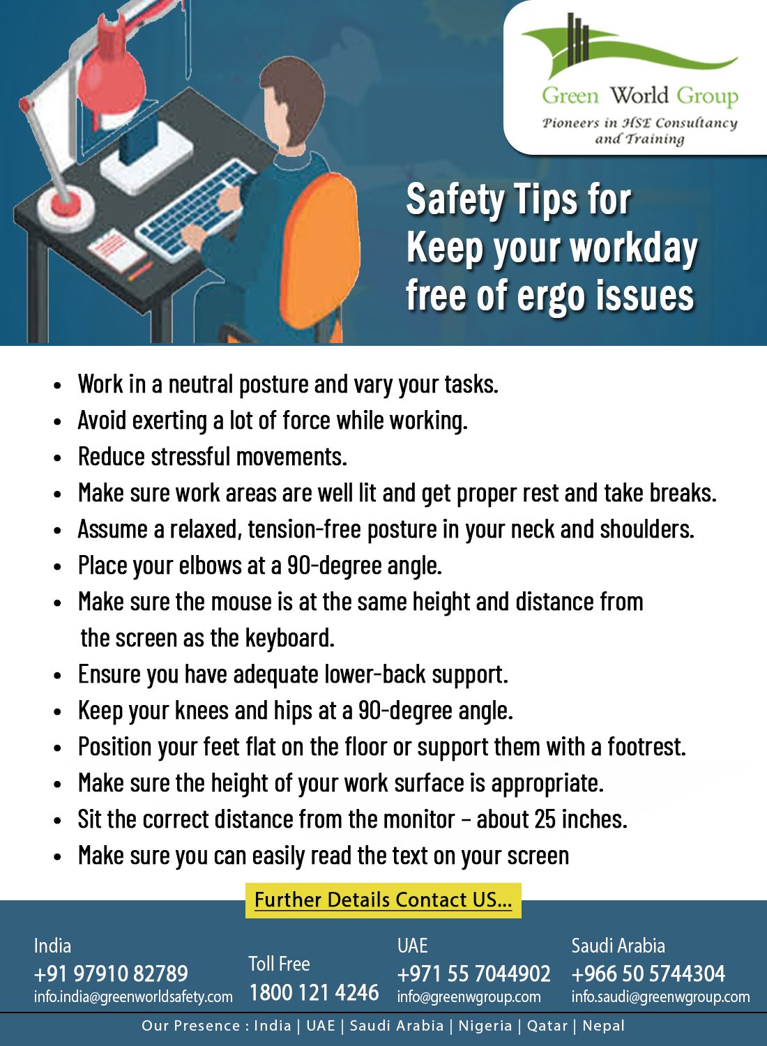 Safety Tips for Keep your workday free of ergo issues - GWG