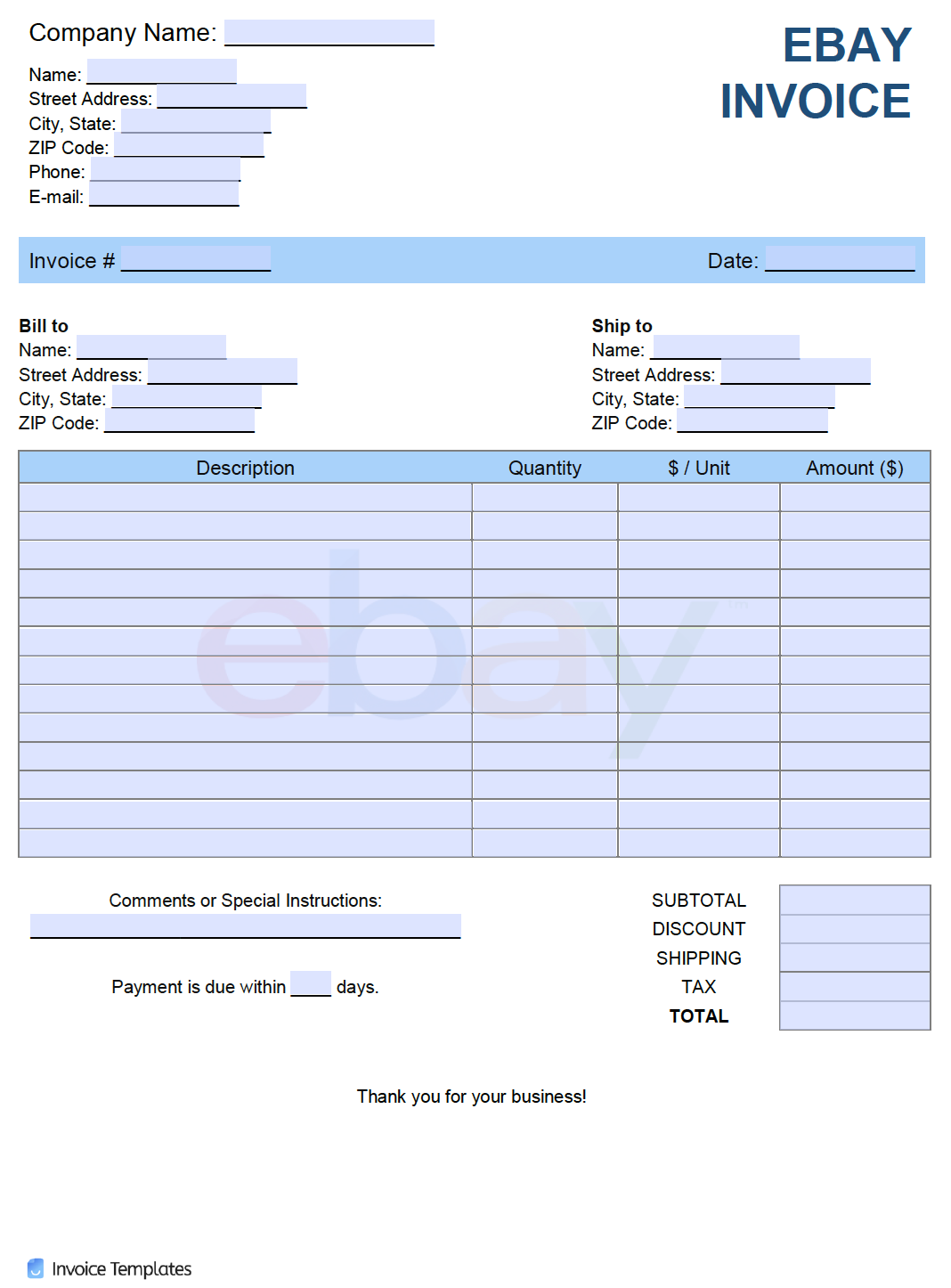 Ebay Invoice Sample - Invoice Template