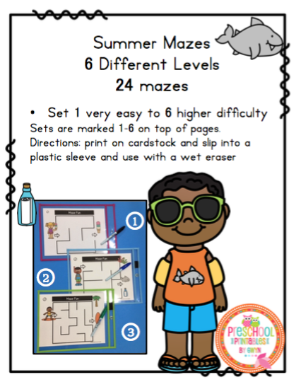 Summer Mazes 6 Different Levels (Updated file) ~ Preschool Printables