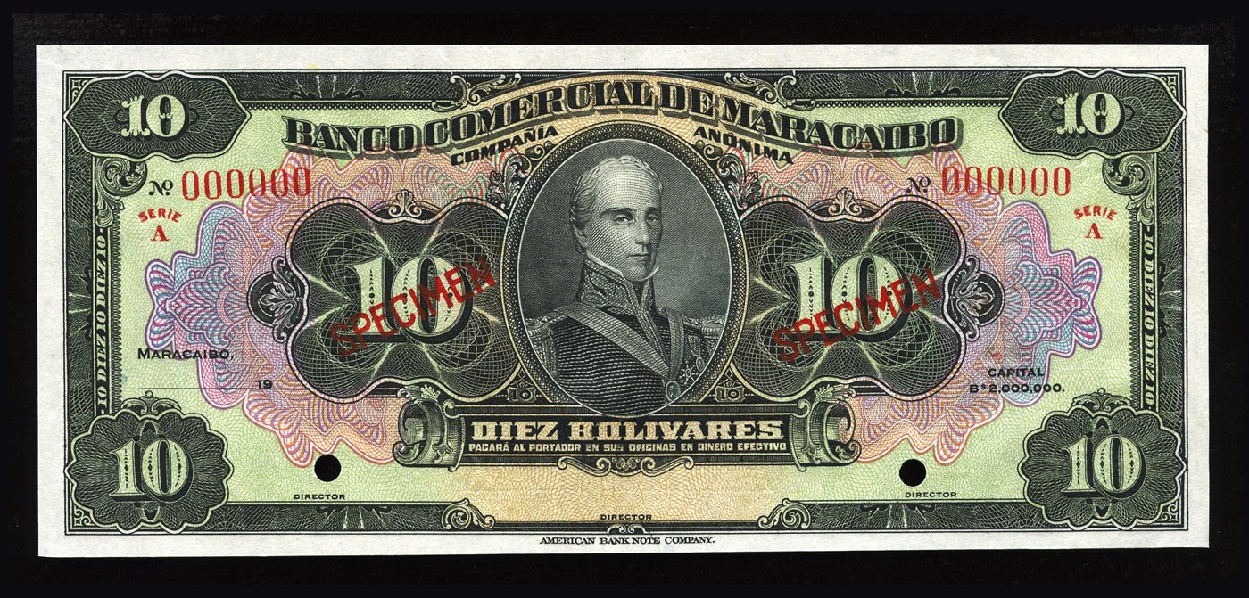 Venezuela 10 Bolivares banknote 1929 Banco Comercial de Maracaibo|World ...