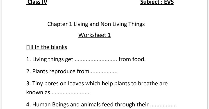 Class 4 EVS worksheet
