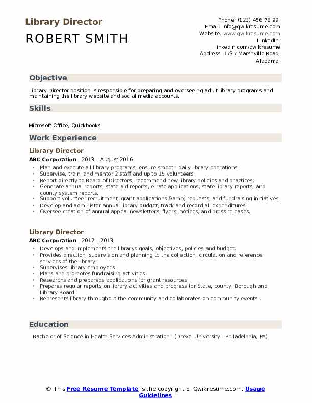 Sample Library Director Resume ~ Resume Letter