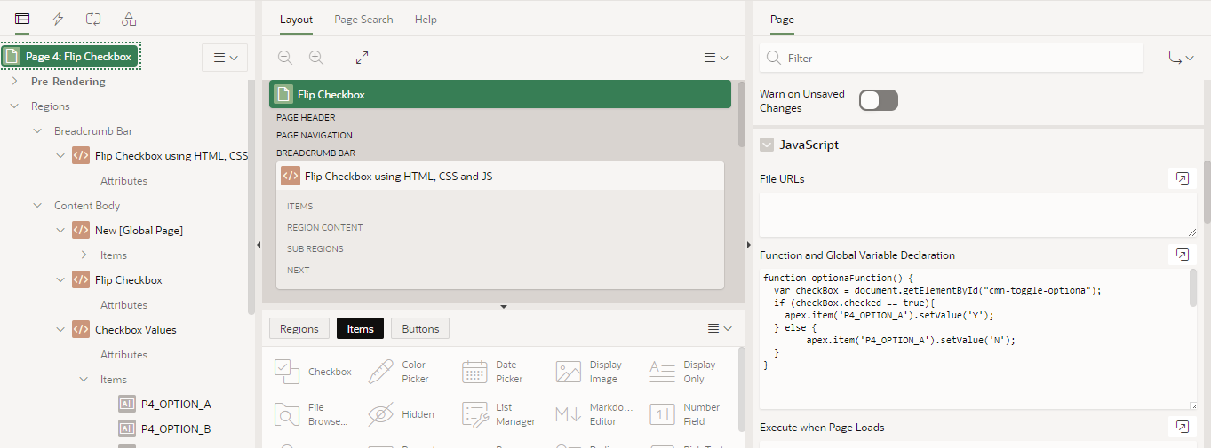 Flip Checkbox in Oracle APEX using HTML, CSS and JS