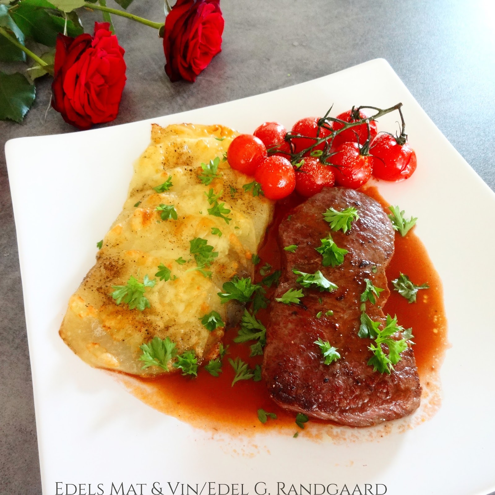 Edels Mat : Biff med ostepoteter og cognacpeppersaus