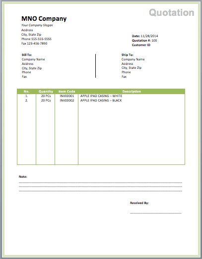 Freight Forwarding Quotation Format In Excel - Invoice Template