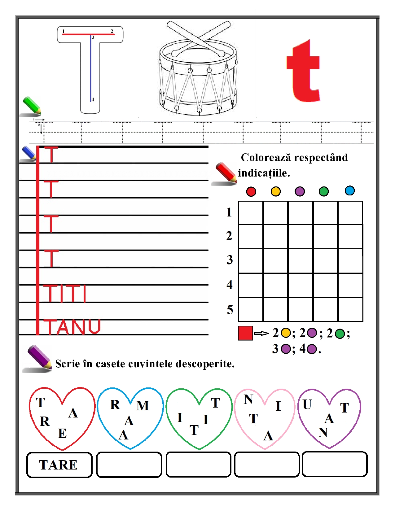 FISA DE LUCRU cu litera T mare de tipar - CLASA PREGATITOARE :: Fise de lucru - gradinita si scoala