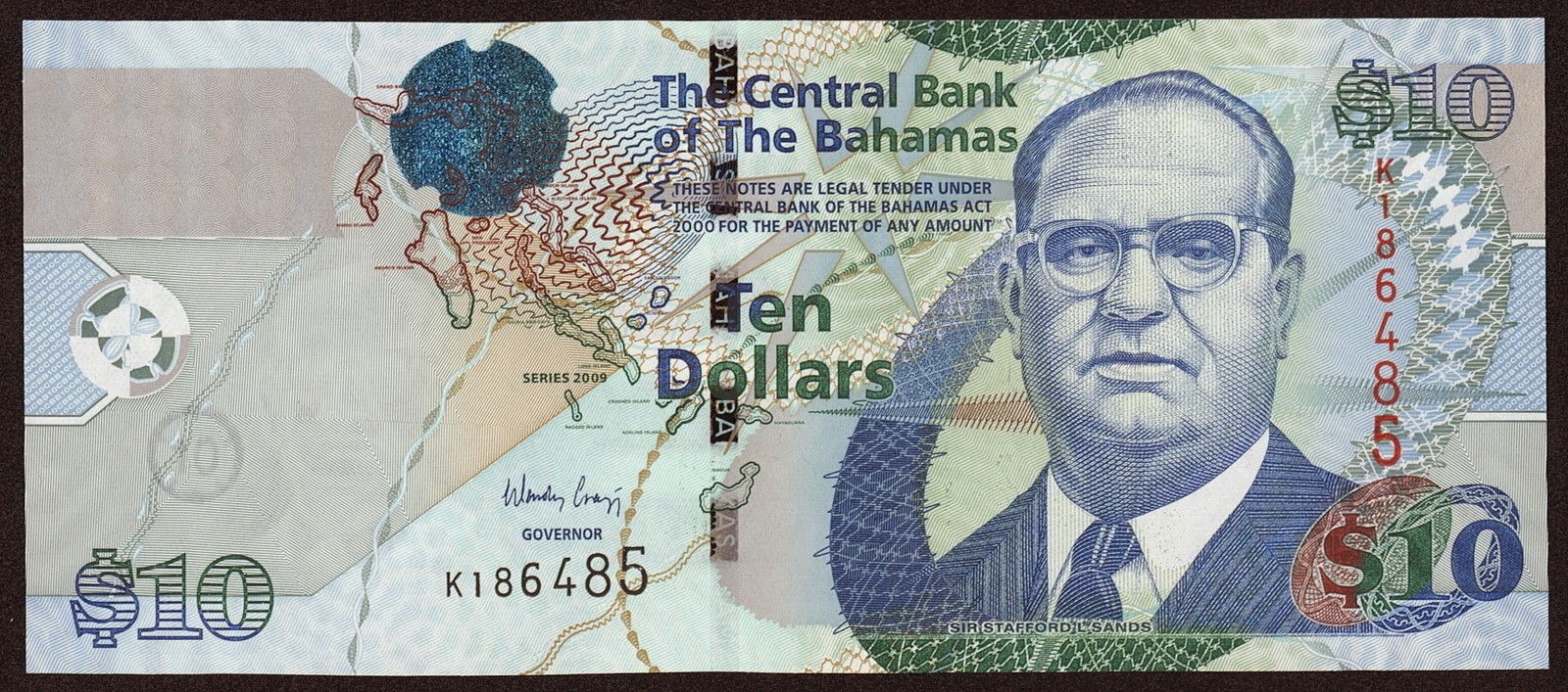 Bahamas 10 Dollars banknote 2009 Sir Stafford Sands|World Banknotes ...