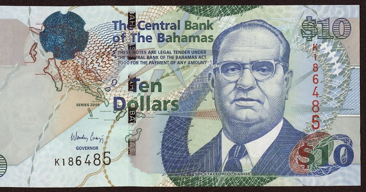 Bahamas 10 Dollars banknote 2009 Sir Stafford Sands|World Banknotes ...