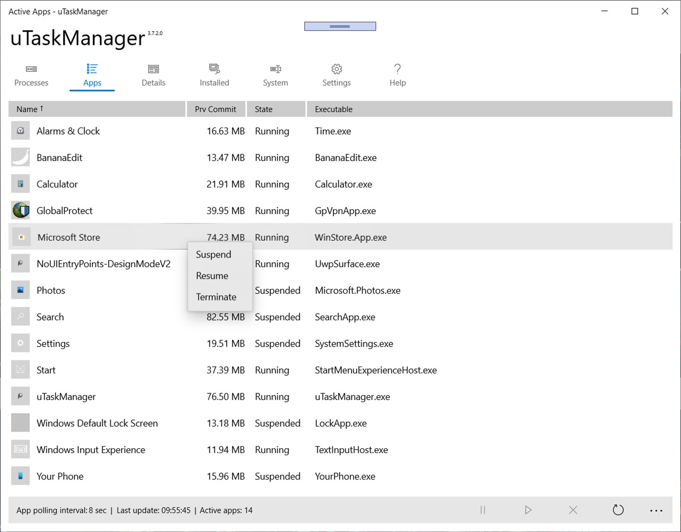 uTaskManager, Task Manager App UWP per Windows 10