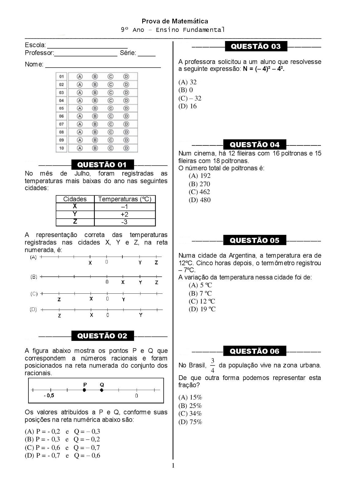 Atividade De Matemática 9 Ano - REVOEDUCA
