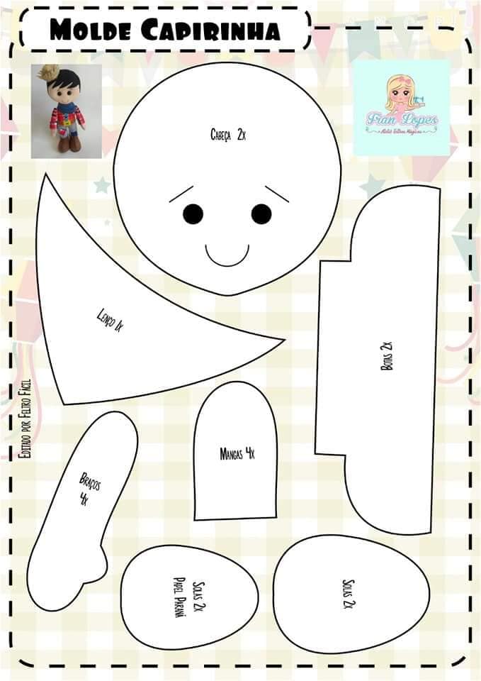 Boneco Caipira em feltro com molde para imprimir - Ver e Fazer