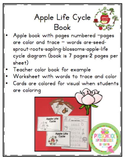 Apple Life Cycle Book and More ~ Preschool Printables