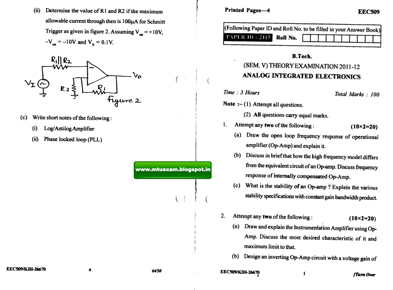 UPTU Exam: Analog Integrated Electronics