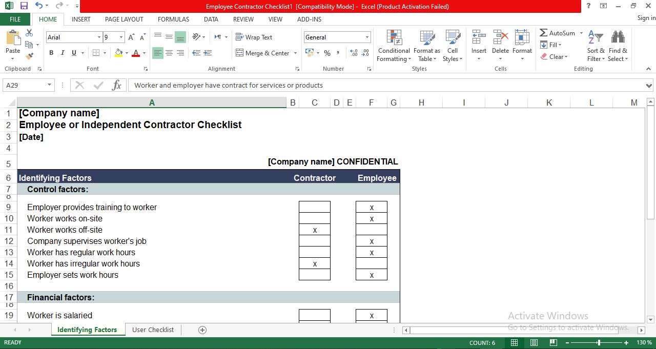 Independent contractor checklist