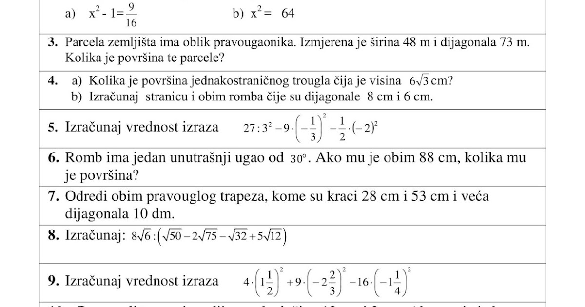 matematikanainternetu: Zadaci za vežbanje za VII razred