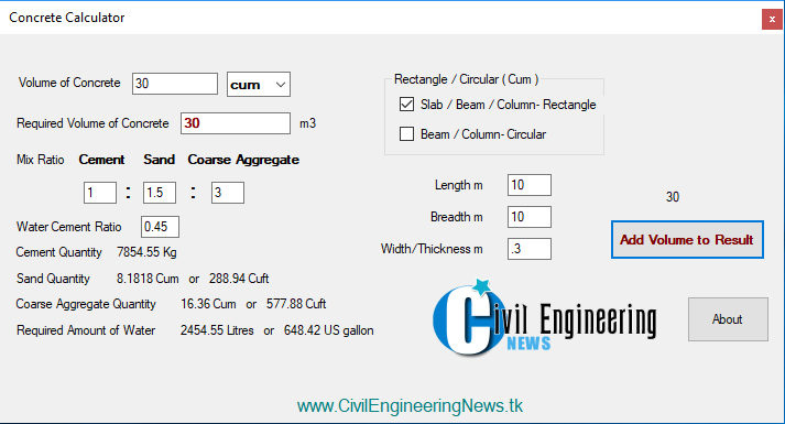 Concrete Calculator - Software - Civil Engineering News
