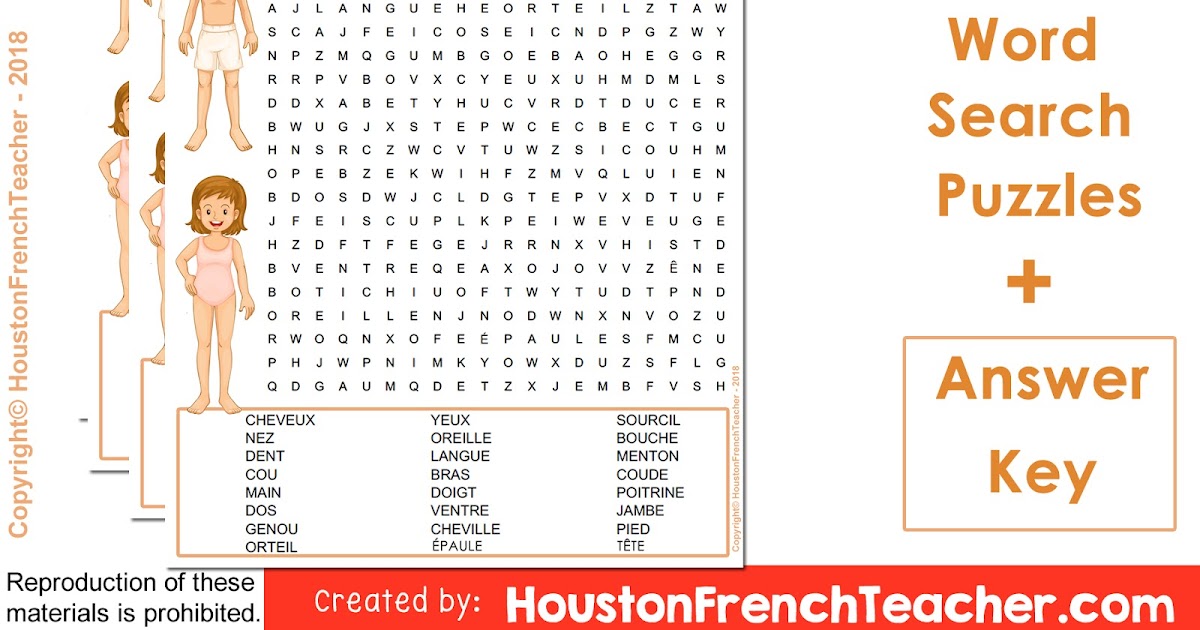 Les parties du corps - French Body Parts Word Search (wordsearch ...
