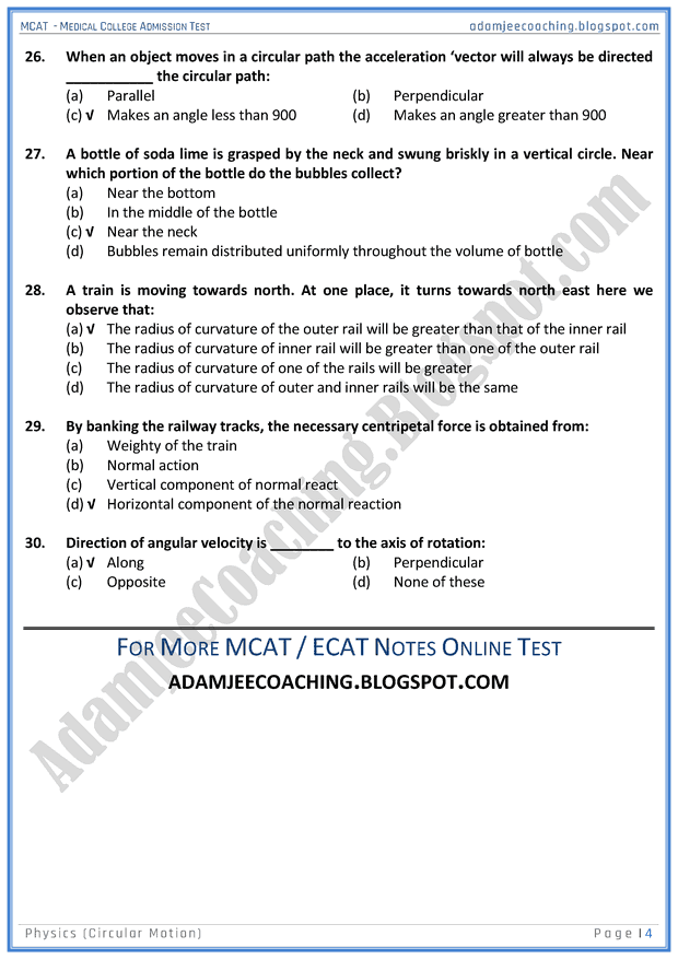 Adamjee Coaching: MCAT Physics [Circular Motion] Mcqs for Medical Entry ...