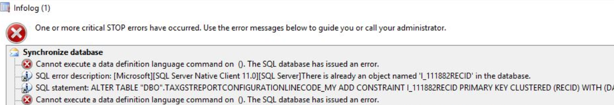 Dynamics 365 Finance and Operation topics : Error Synchronize database ...