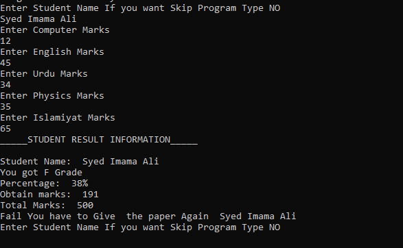 Student Mark Sheet In C#