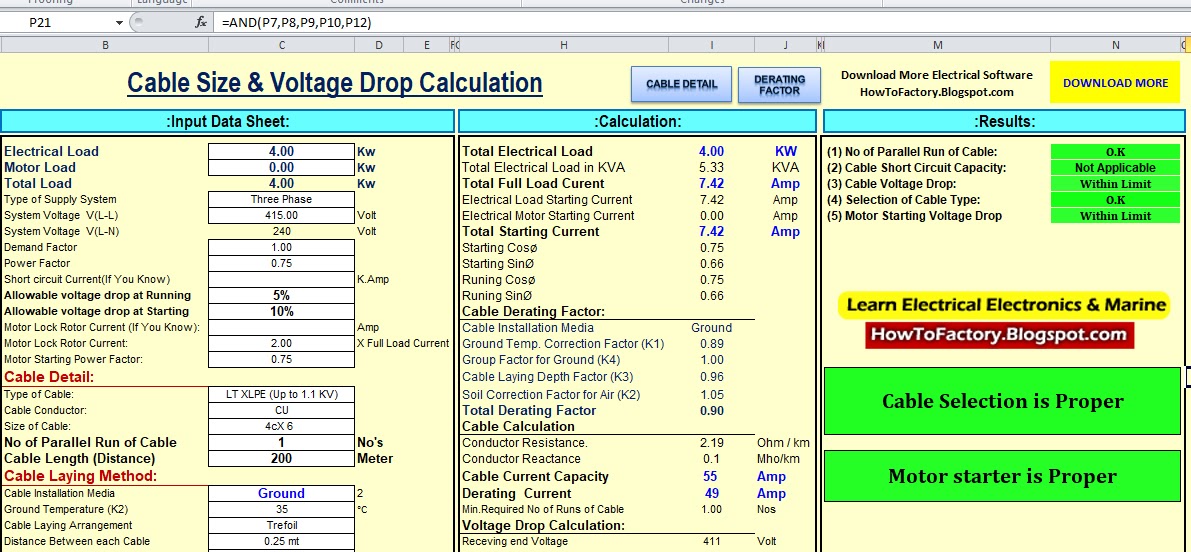 Cable size and Voltage Drop Calculation - Free Electrical Software and ...