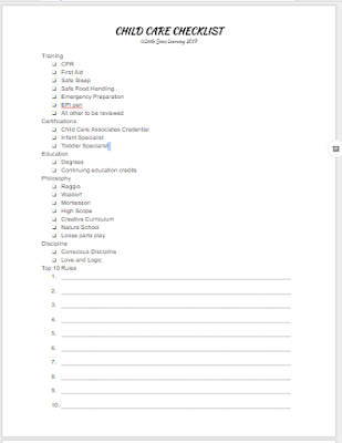 Little Stars Learning: Child Care Checklist