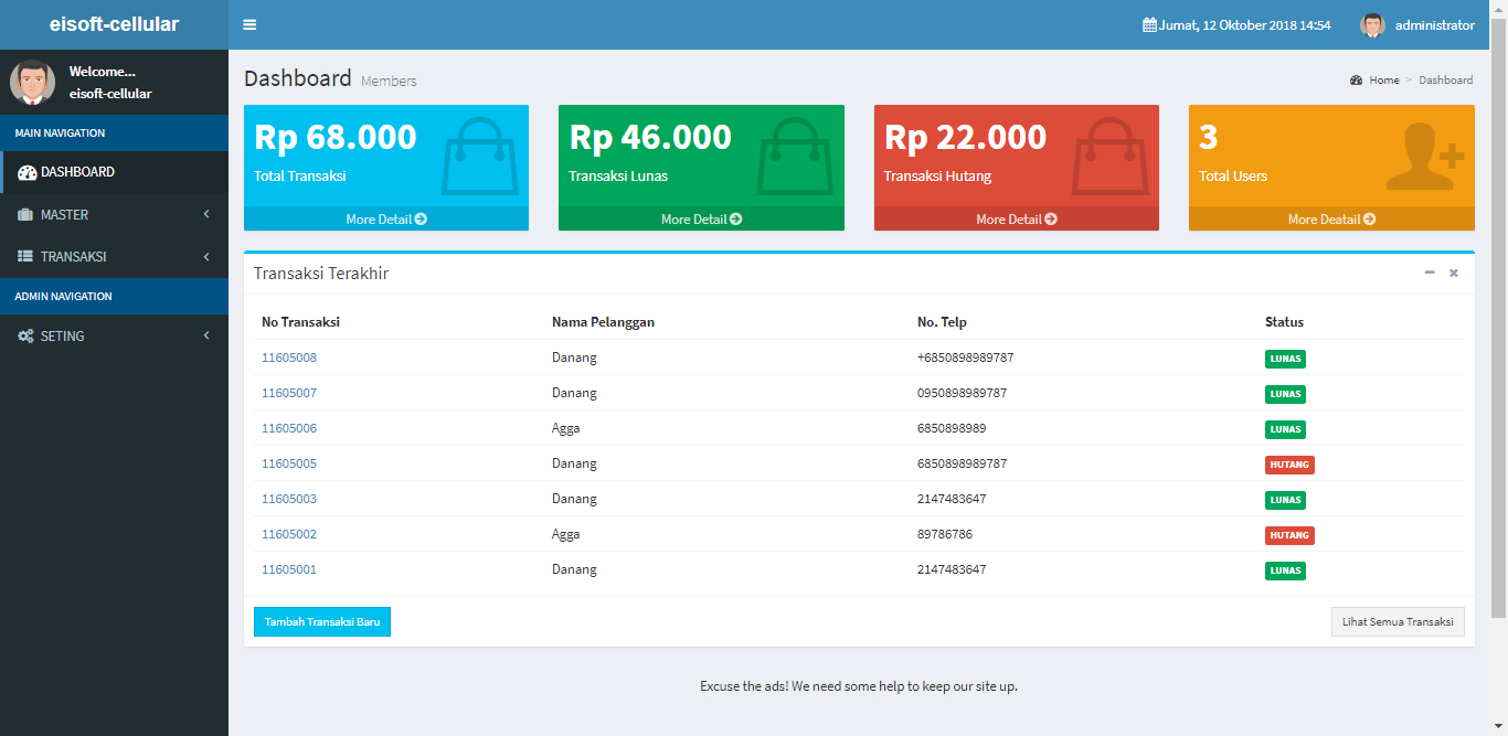 [LENGKAP] Managemen Counter Pulsa Berbasis Web PHP MySQL
