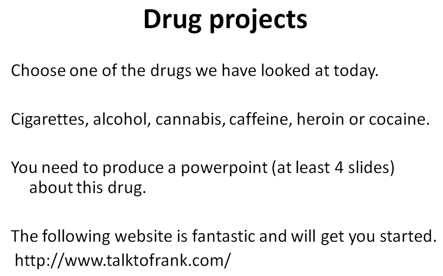 Year 9 science : Drug projects homework
