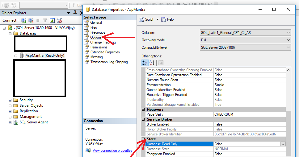 Error Message : Failed to update database “Aspmantra” because the ...