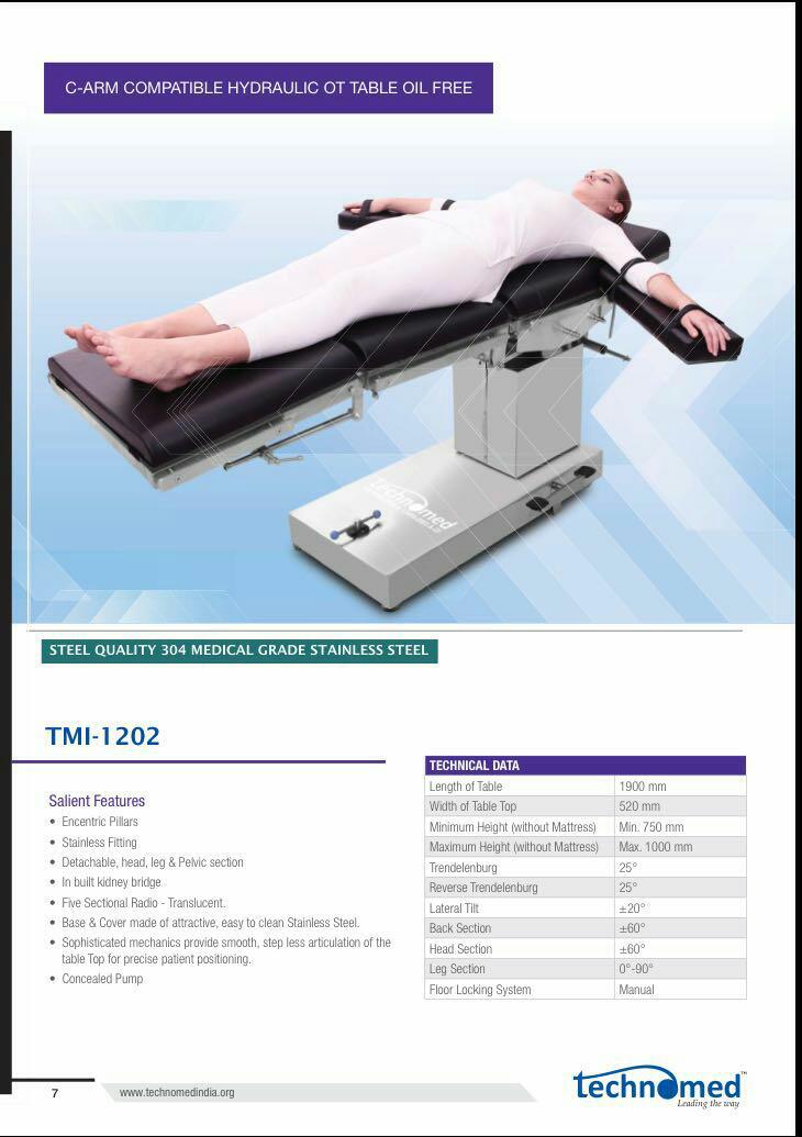 TECHNOMED INDIA: C-Arm Compatible Hyraulic OT Table