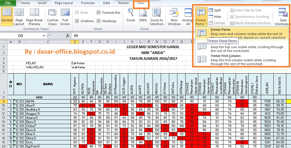 Membuat Baris Judul Tetap Terlihat di Excel Ketika Scroll di Geser ...