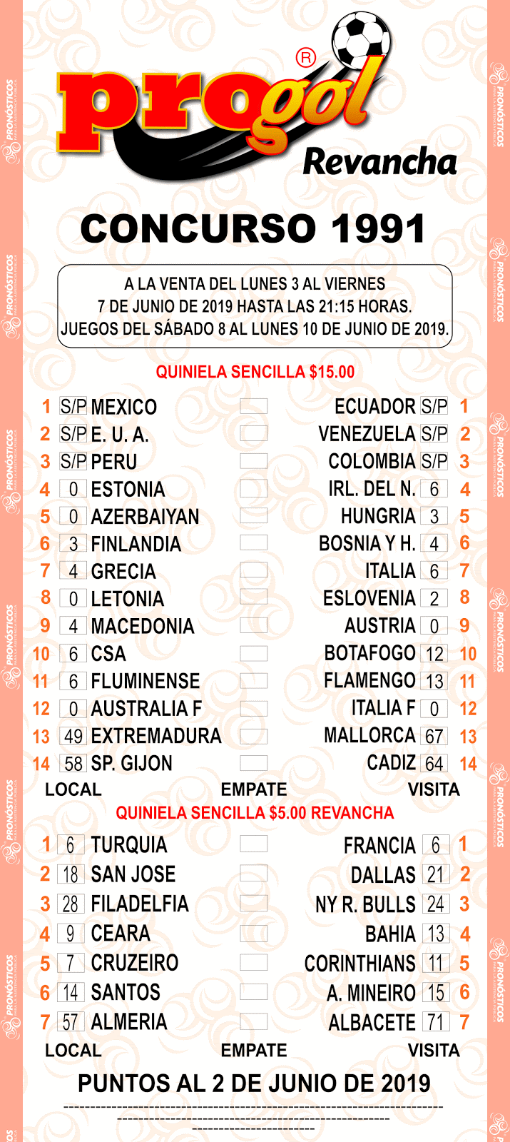 ProGol-Quinielas: Progol Revancha 1991