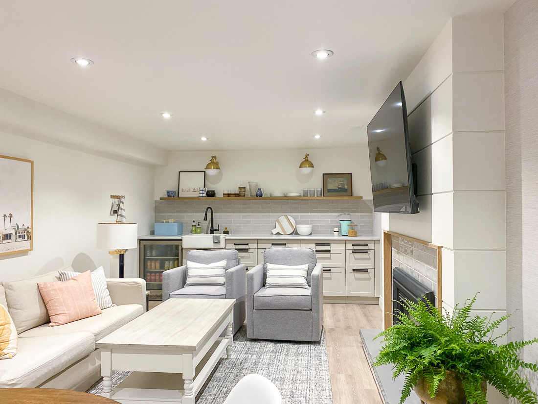 A Bright and Neutral Basement One Year Later - Rambling Renovators