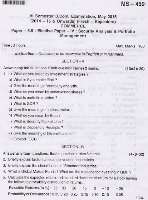 BU B.Com Security Analysis and Portfolio Management May 2016 Question ...