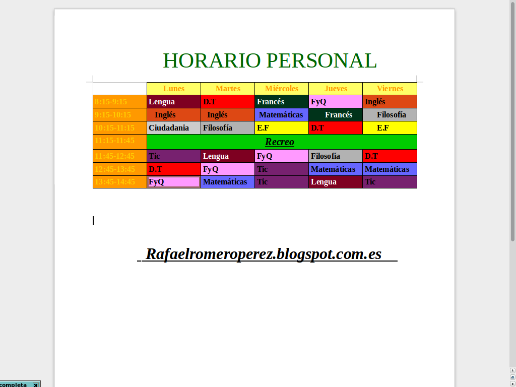 Blog de Rafael Romero: como crear tu horario escolar con Writer