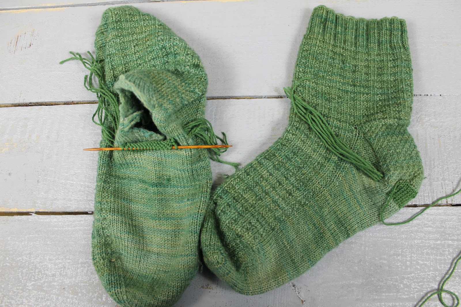 The Feisty Redhead: Patching a Huge Hole in Knit Socks