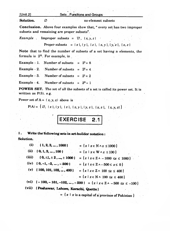 Exercise 2.1 SETS, FUNCTIONS AND GROUPS Mathematics Fsc Part 1 First ... Exercise 2.1 SETS, FUNCTIONS AND GROUPS Mathematics Fsc Part 1 First ...