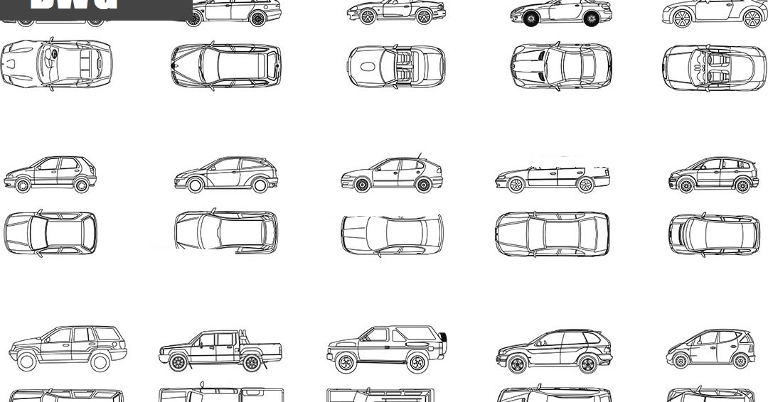 voitures plan et elevation blocs AutoCad DWG