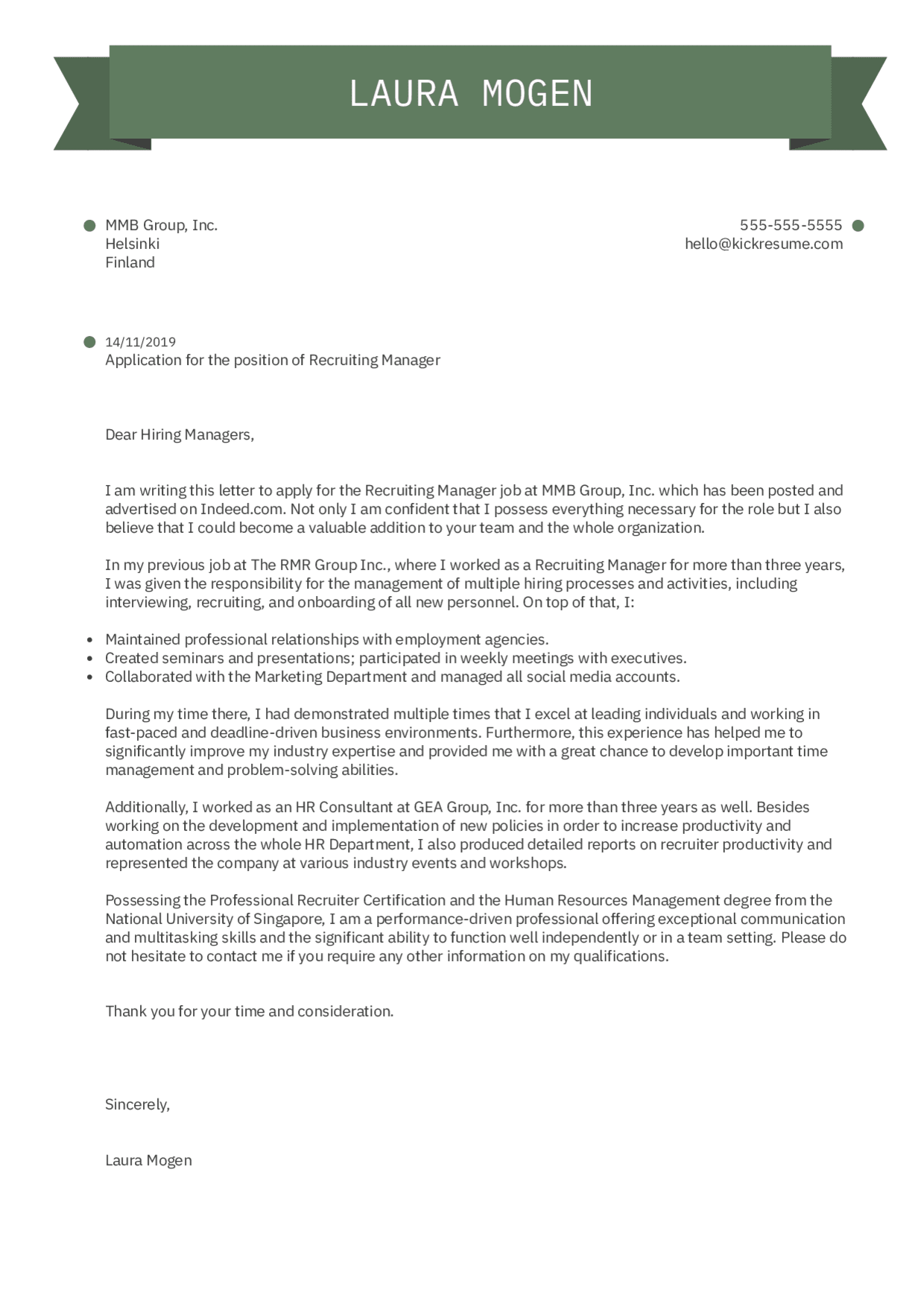 Recruitment Letter Template ~ Resume Letter