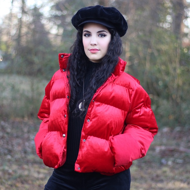 Libertad Green: SHEIN Red Velvet Puffer Jacket