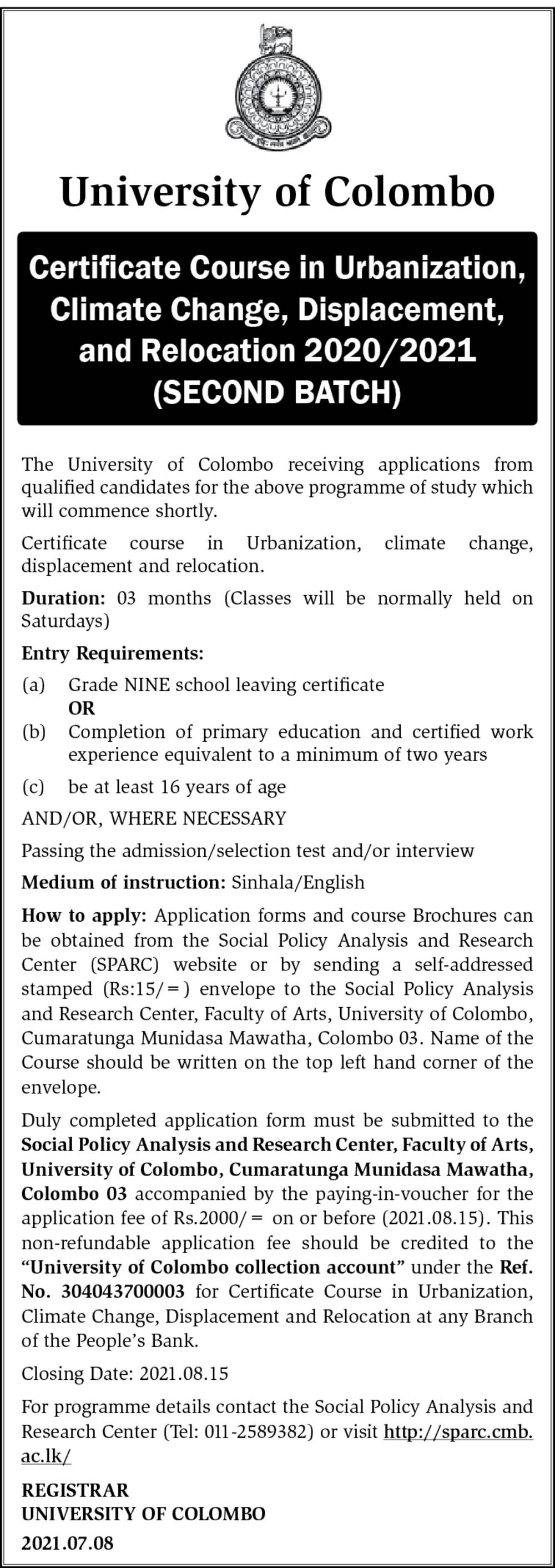 Certificate Course in Urbanization, Climate Change, Displacement & Re ...