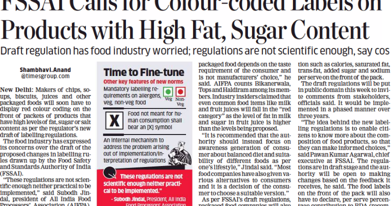 FOOD SAFETY LATEST: FSSAI Calls for Colour-coded Labels on Products ...
