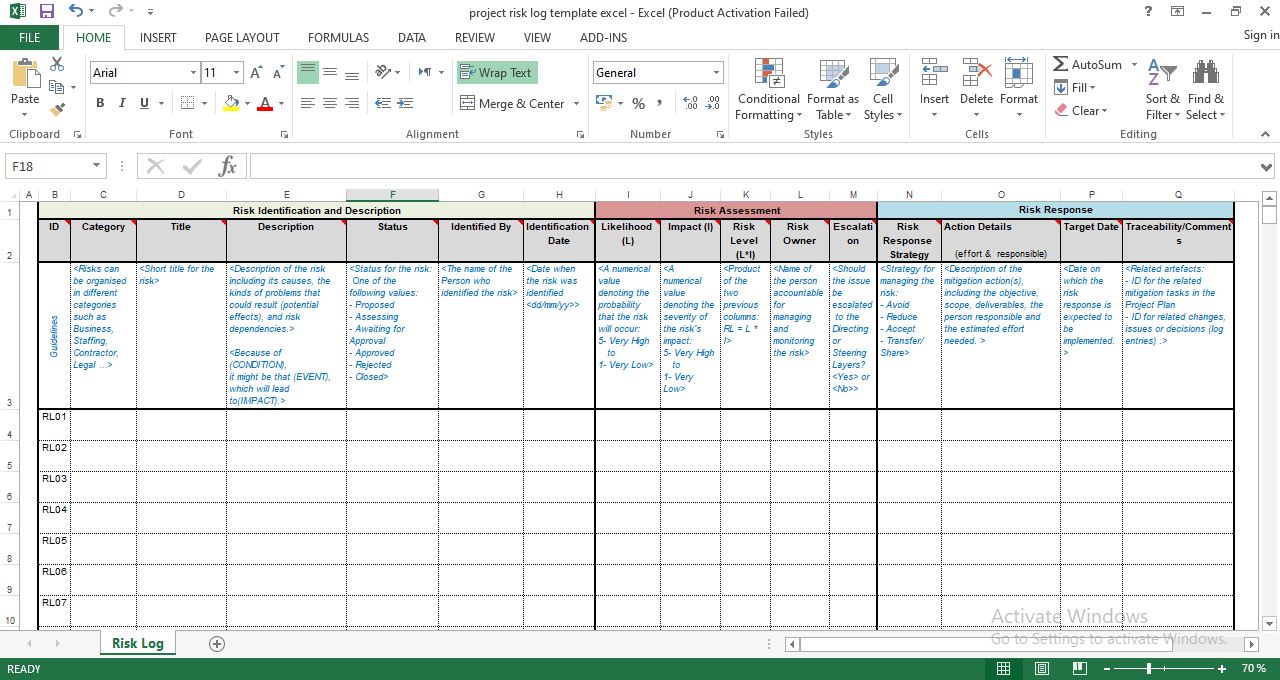 Free Project Risk Log Template in Excel