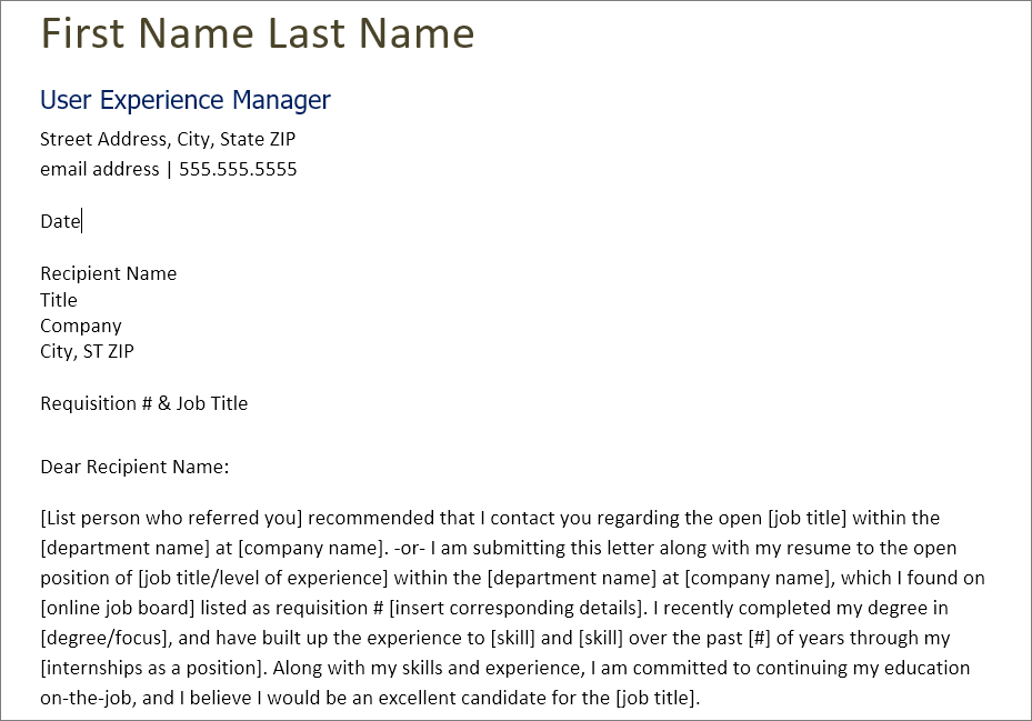 Traditional Cover Letter Template ~ Resume Letter