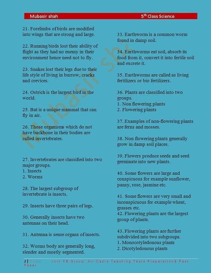 KNOWLEDGE FOR ALL: CLASS FIVE 5 SCIENCE SHORT QUESTION ANSWERS