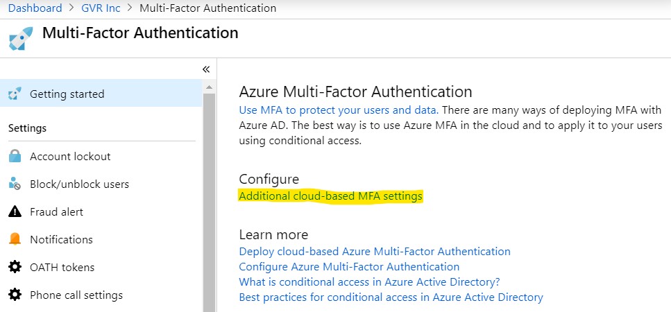 Go back to Azure Active Directory >> MFA (under Security), click on ...
