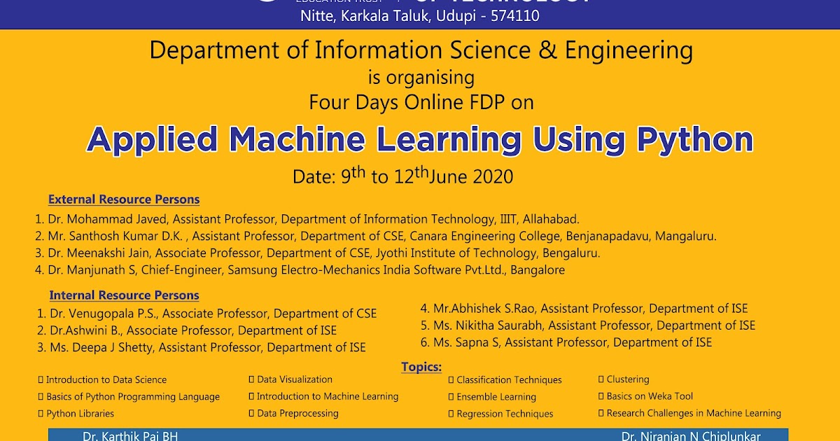Nitte: News from NMAMIT | FDP on Applied Machine Learning Using Python