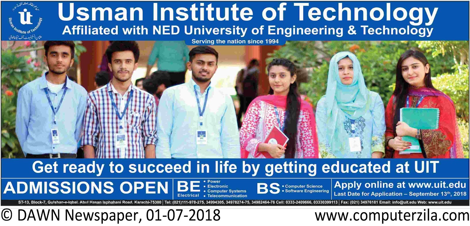 Usman Institute of Technology (UIT) Affiliated with NED Admission 2018 ...