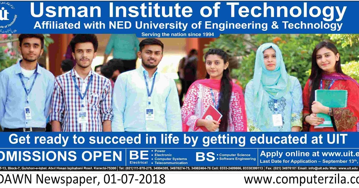 Usman Institute of Technology (UIT) Affiliated with NED Admission 2018 ...