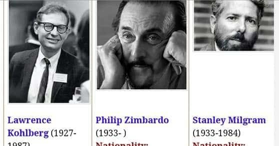 Psychologists - Lawrence Kohlberg, Philip Zimbardo, Stanley Milgram